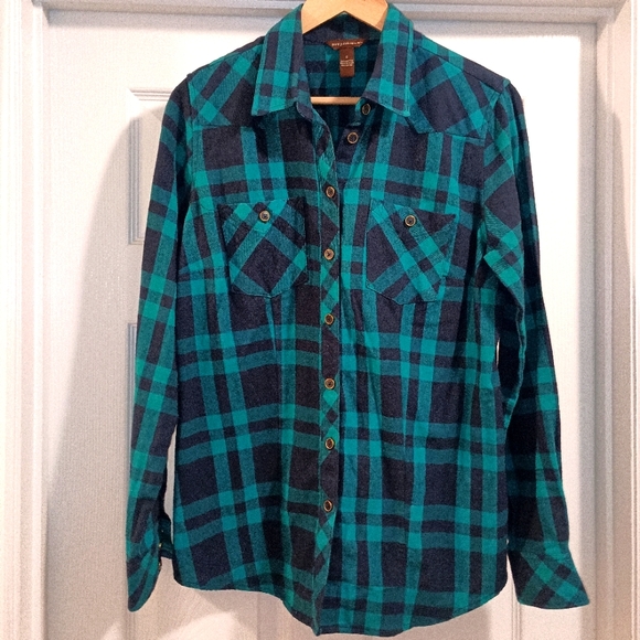Bit & Bridle | Tops | Bit Bridle Navy Teal Flannel Plaid Button Down ...